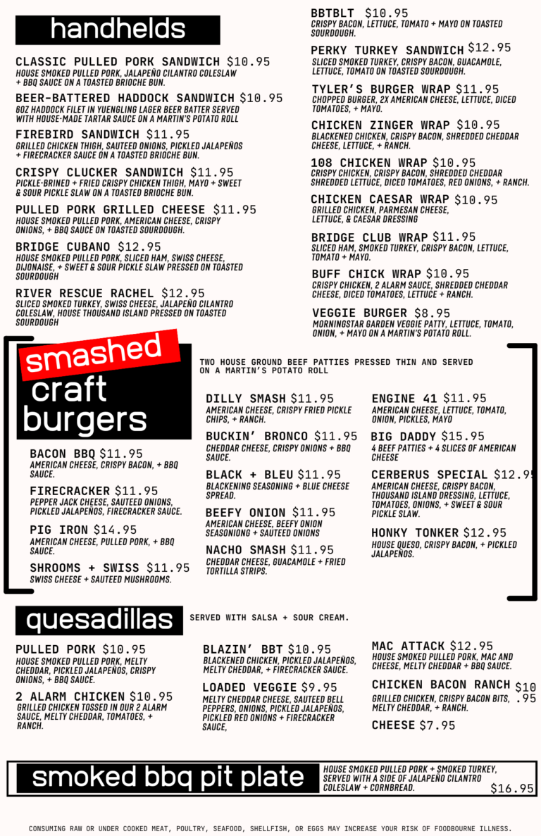 Menu - Burning Bridge Tavern | Wrightsville, PA