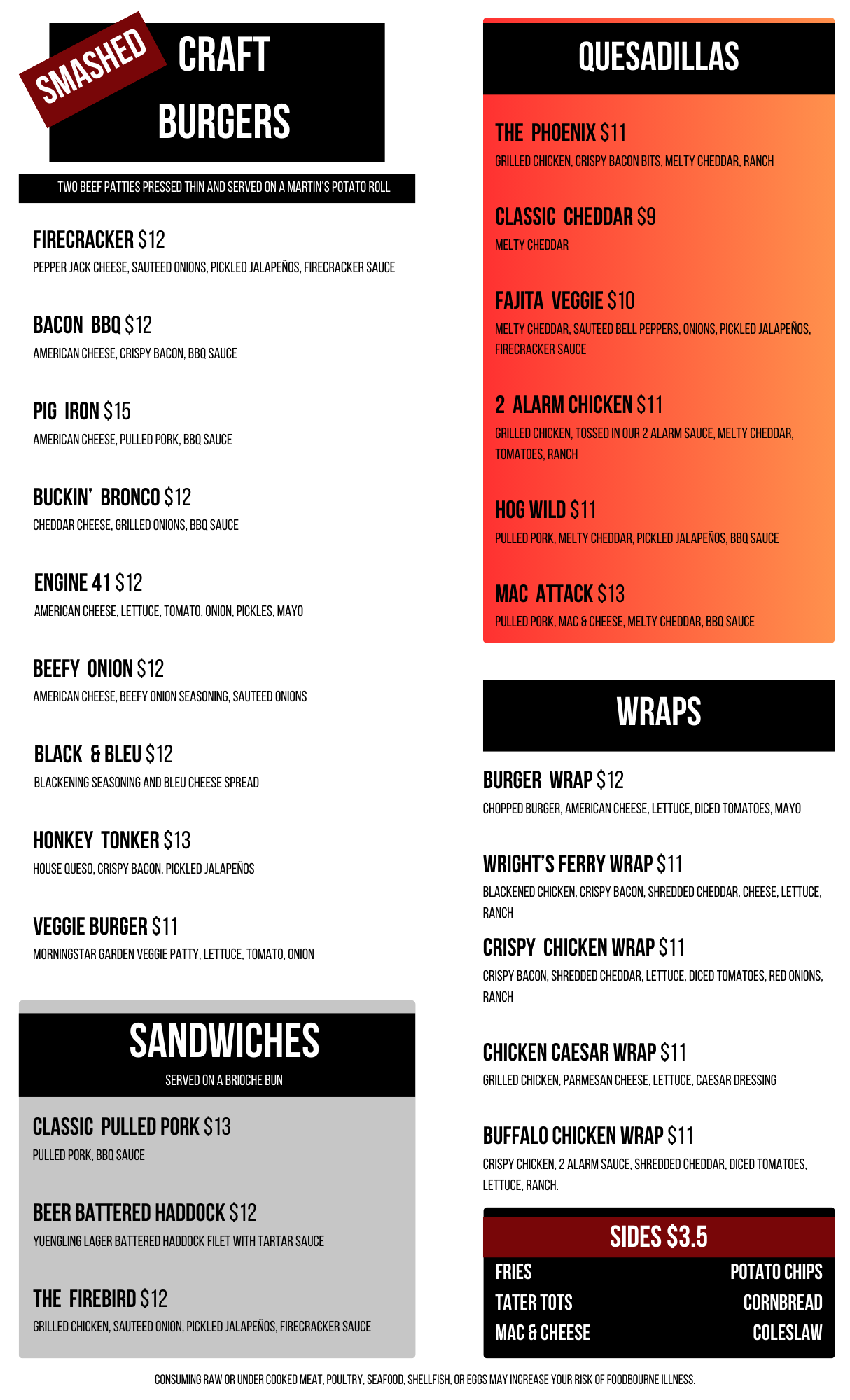 Menu - Burning Bridge Tavern | Wrightsville, PA