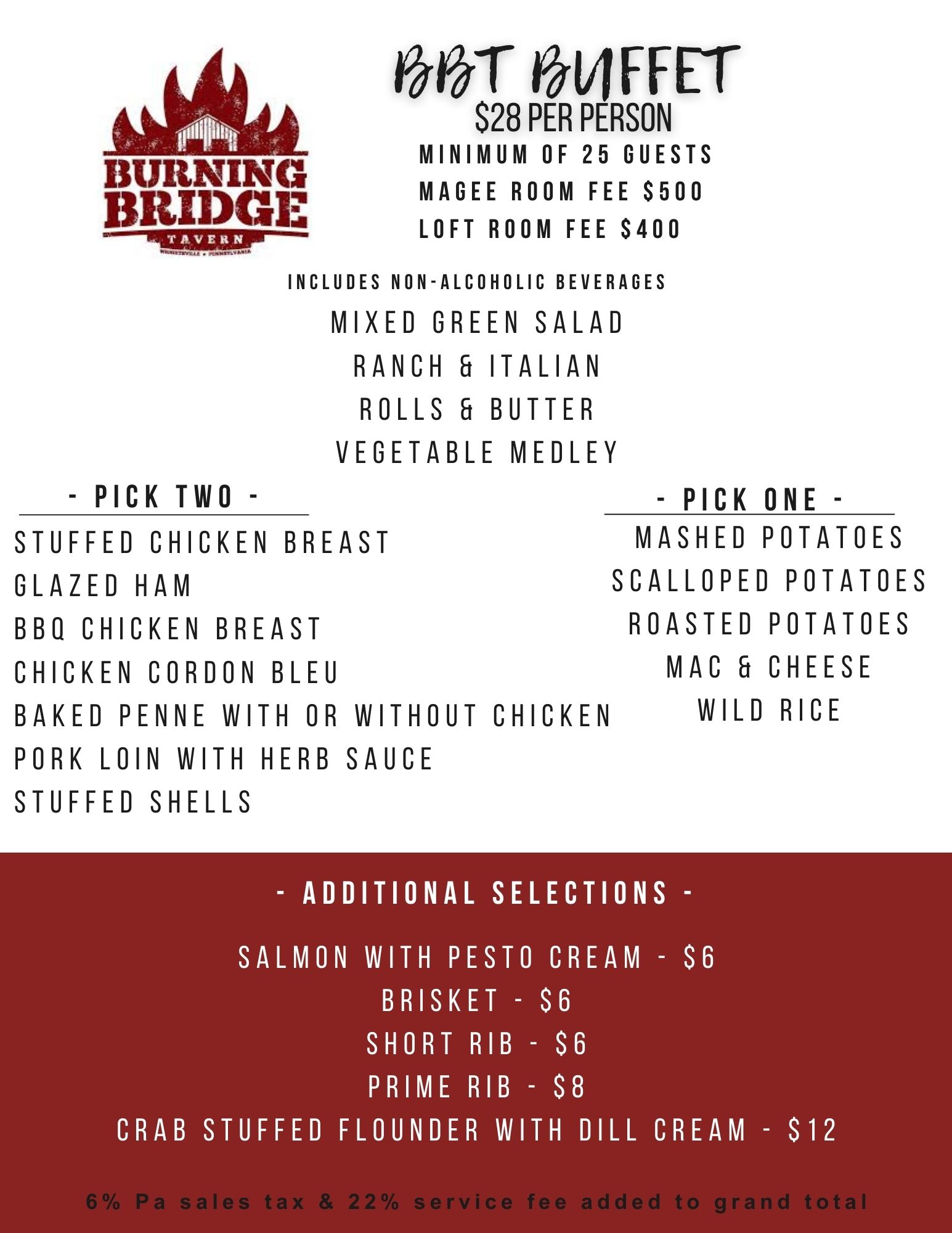 The Event Menus - Burning Bridge Tavern | Wrightsville, PA