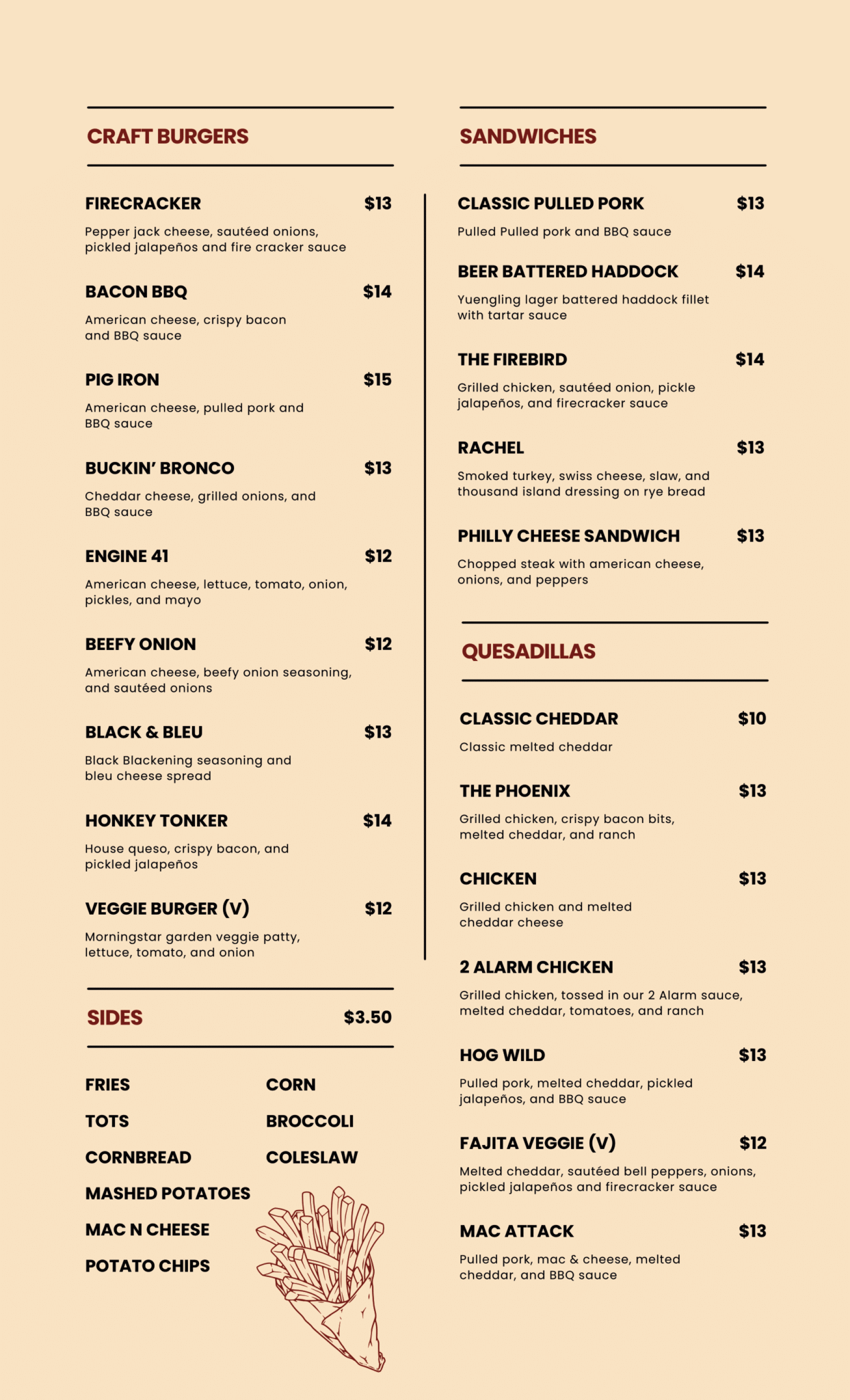 Menu - Burning Bridge Tavern | Wrightsville, PA
