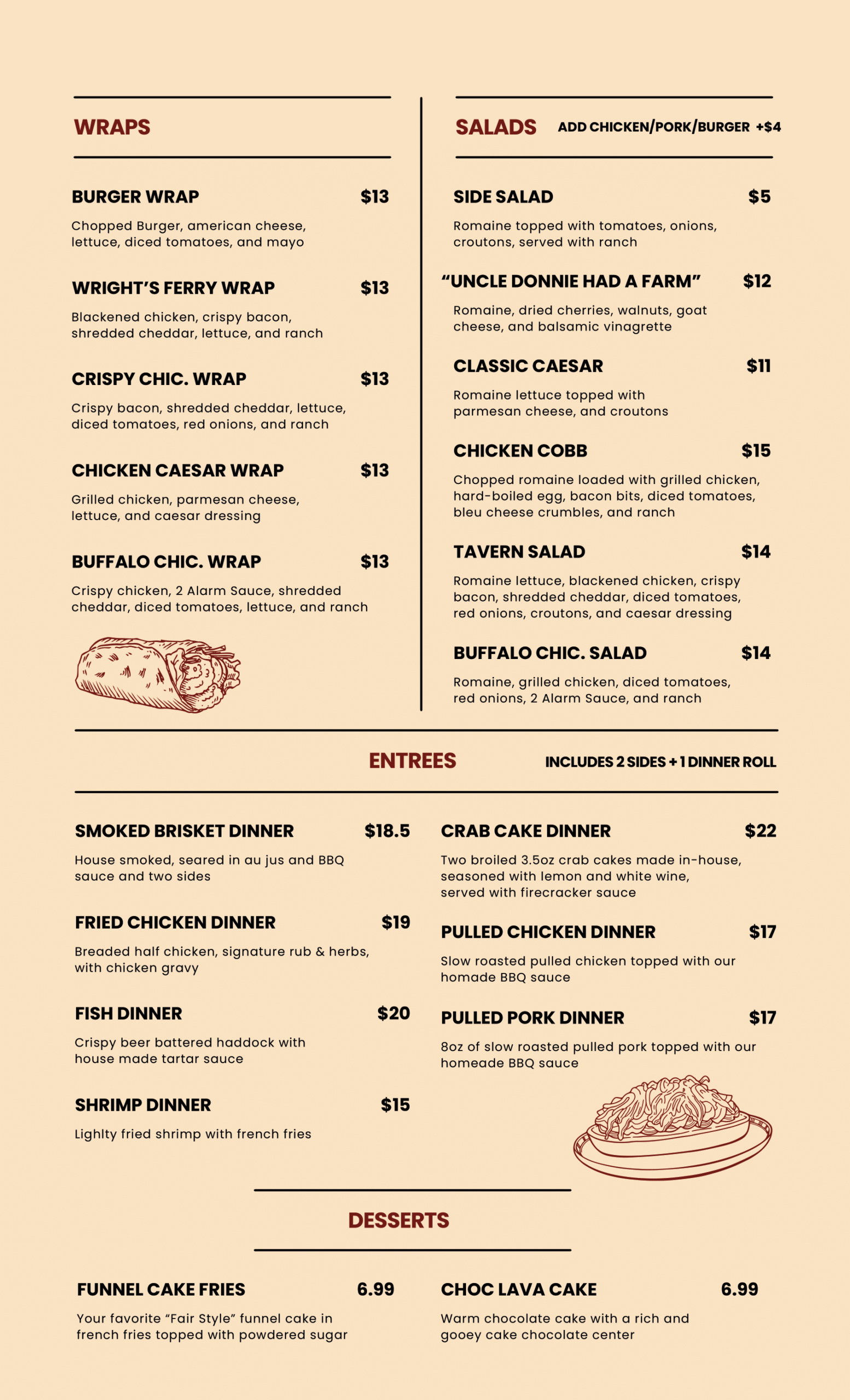 Menu - Burning Bridge Tavern | Wrightsville, PA